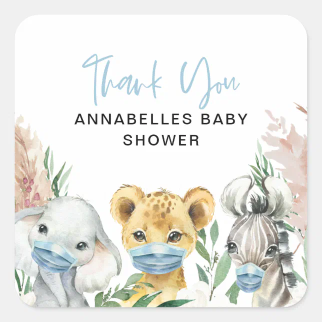 Cute animal covid mask drive by baby square sticker | Zazzle