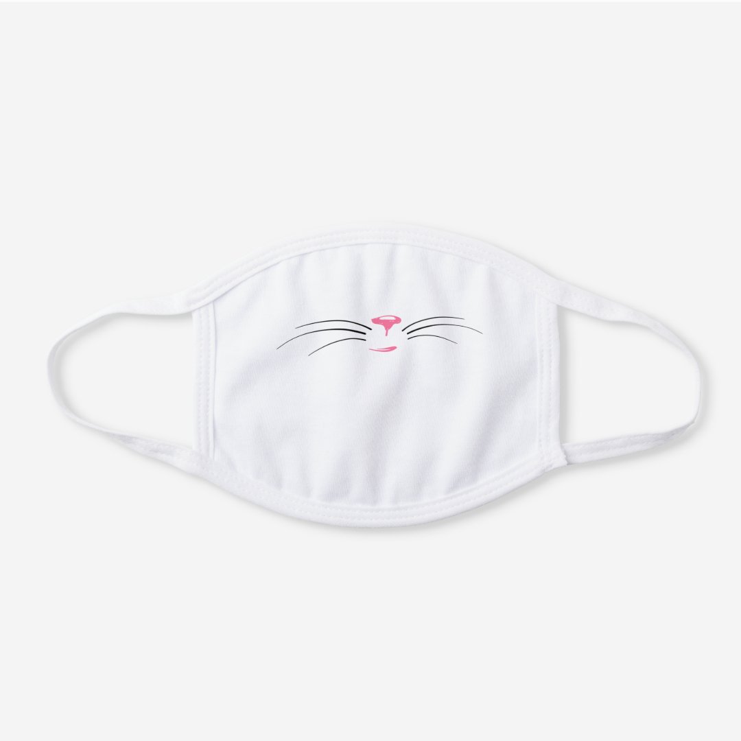 Cute Animal Face with Whiskers White Cotton Face Mask | Zazzle