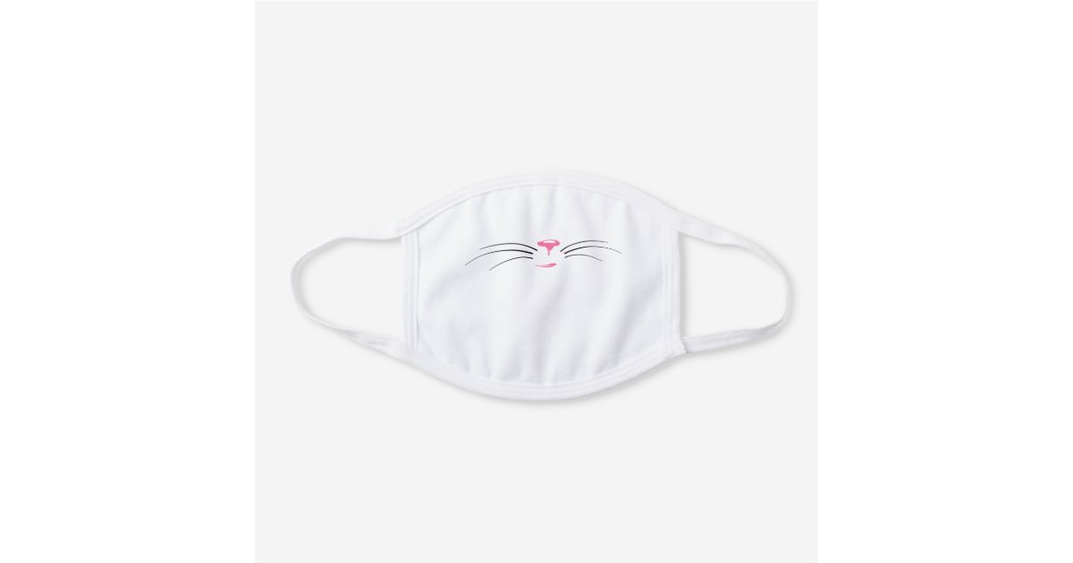 Cute Animal Face with Whiskers White Cotton Face Mask | Zazzle