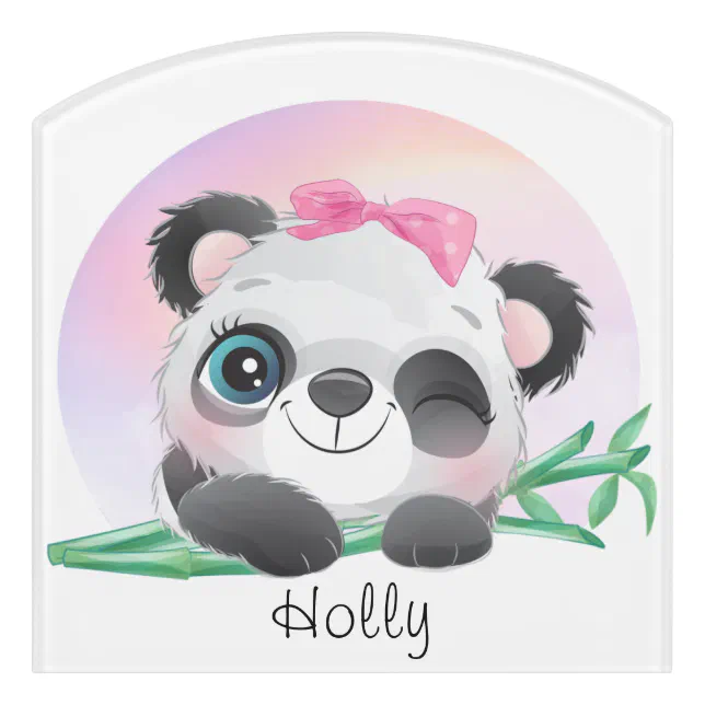 Cute Animal Friendly Panda Bamboo Door Sign | Zazzle