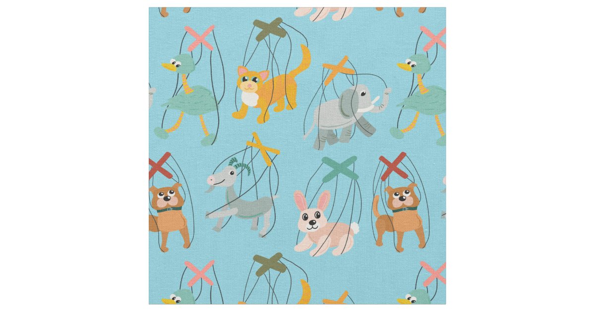 Cute Animal Marionette Puppets Puppeteer Pattern Fabric | Zazzle