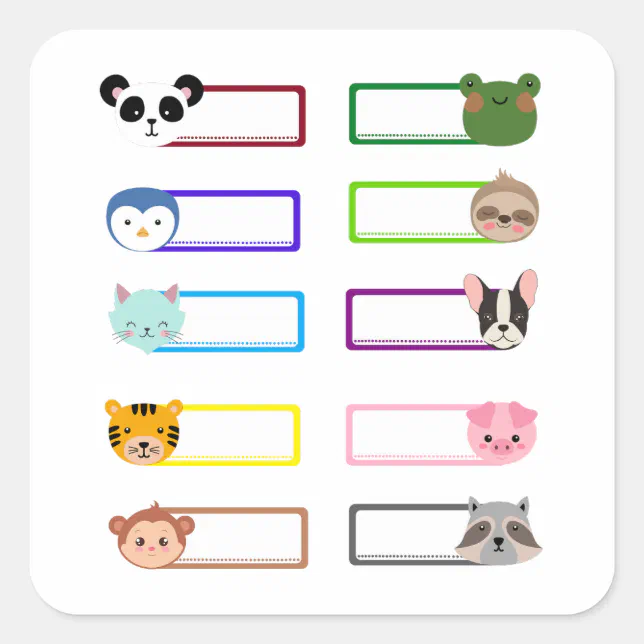 CUTE ANIMAL NAME TAG STICKERS | Zazzle
