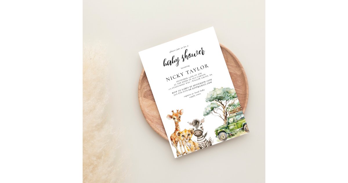 Cute Animal Nursery Safari Baby Shower Invitation | Zazzle