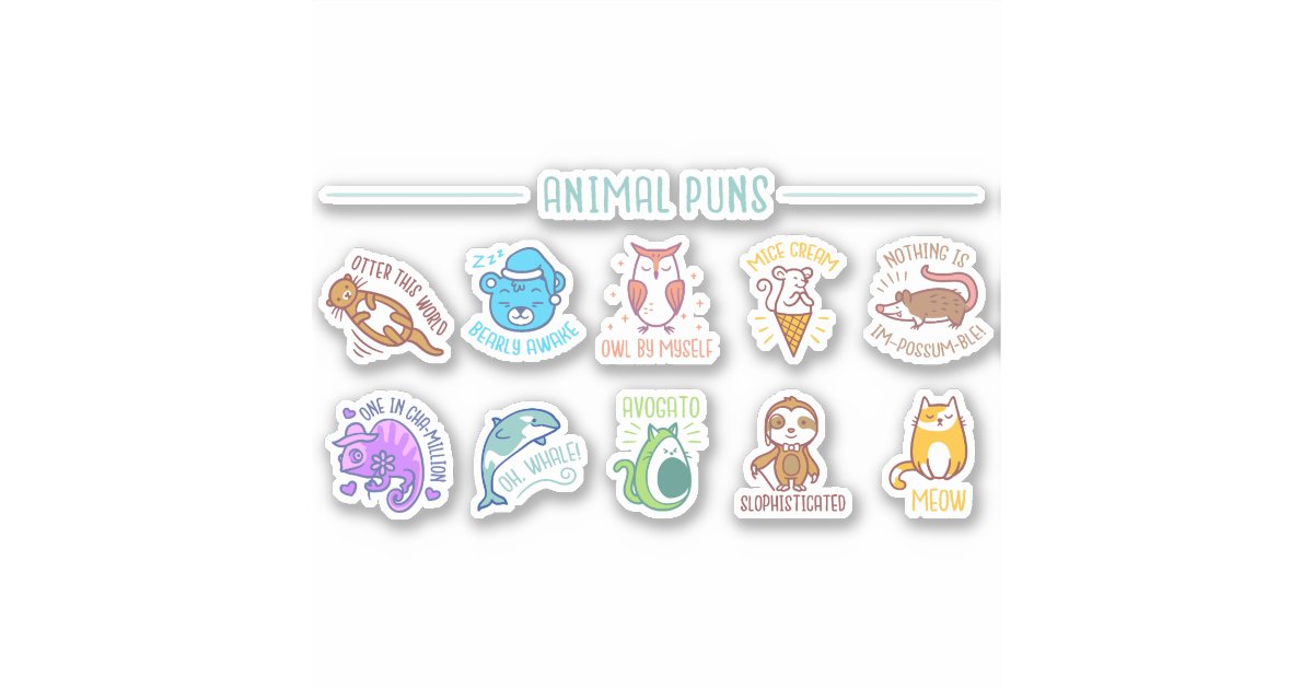 CUTE ANIMAL PUNS SET STICKER | Zazzle