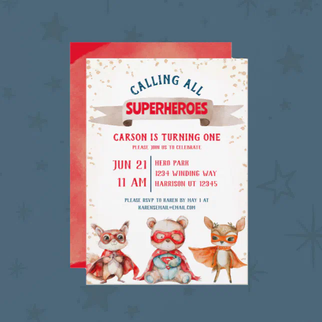 Cute Animal Superhero First Birthday Invitation | Zazzle