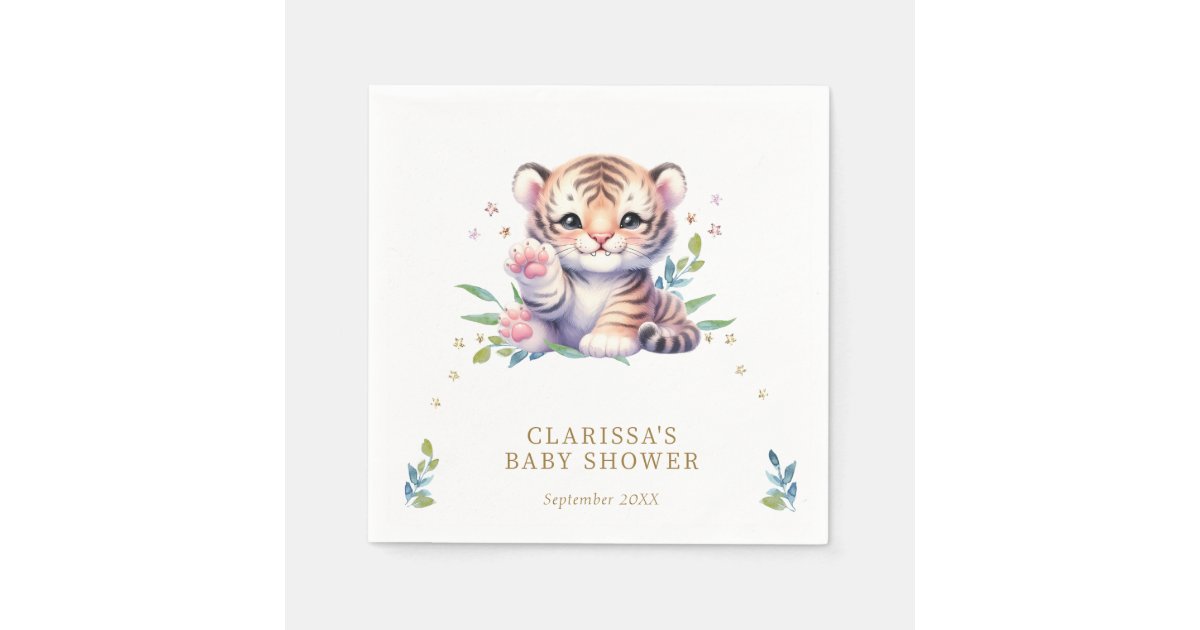 Cute Animal Tiger Stars White Baby Shower Napkins | Zazzle
