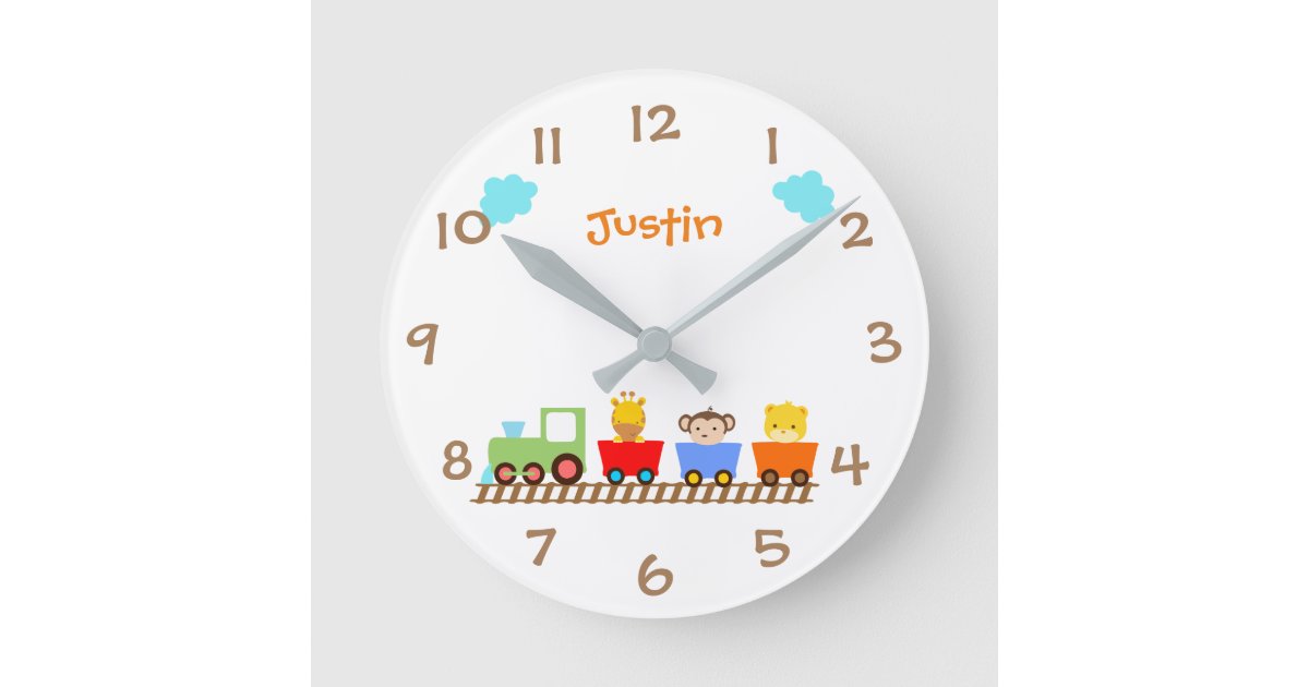 Cute Animal Train Kids Nursery Wall Clock | Zazzle