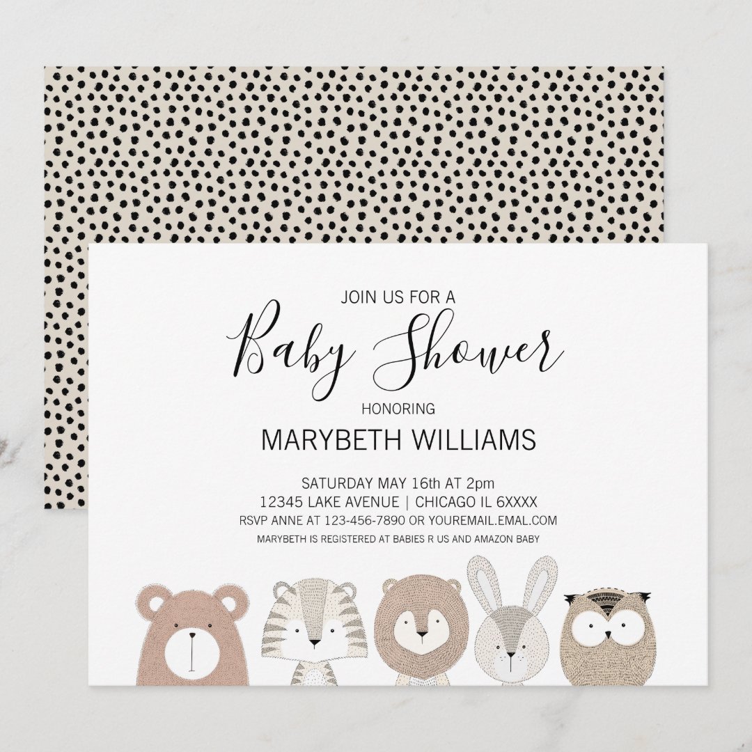 Cute Animals Baby Shower Party Invitation Card | Zazzle
