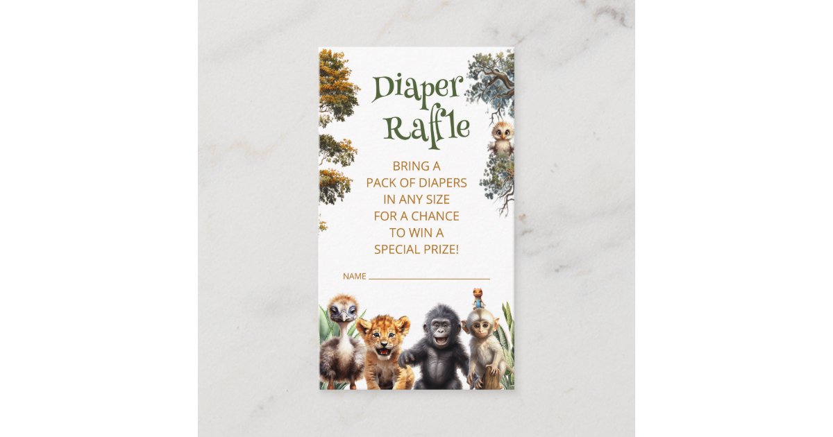 Cute Animals Gender Neutral Diaper Raffle Cards | Zazzle