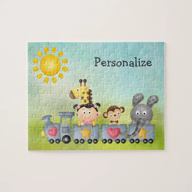 Cute Animals & Girl on Train Puzzle | Zazzle