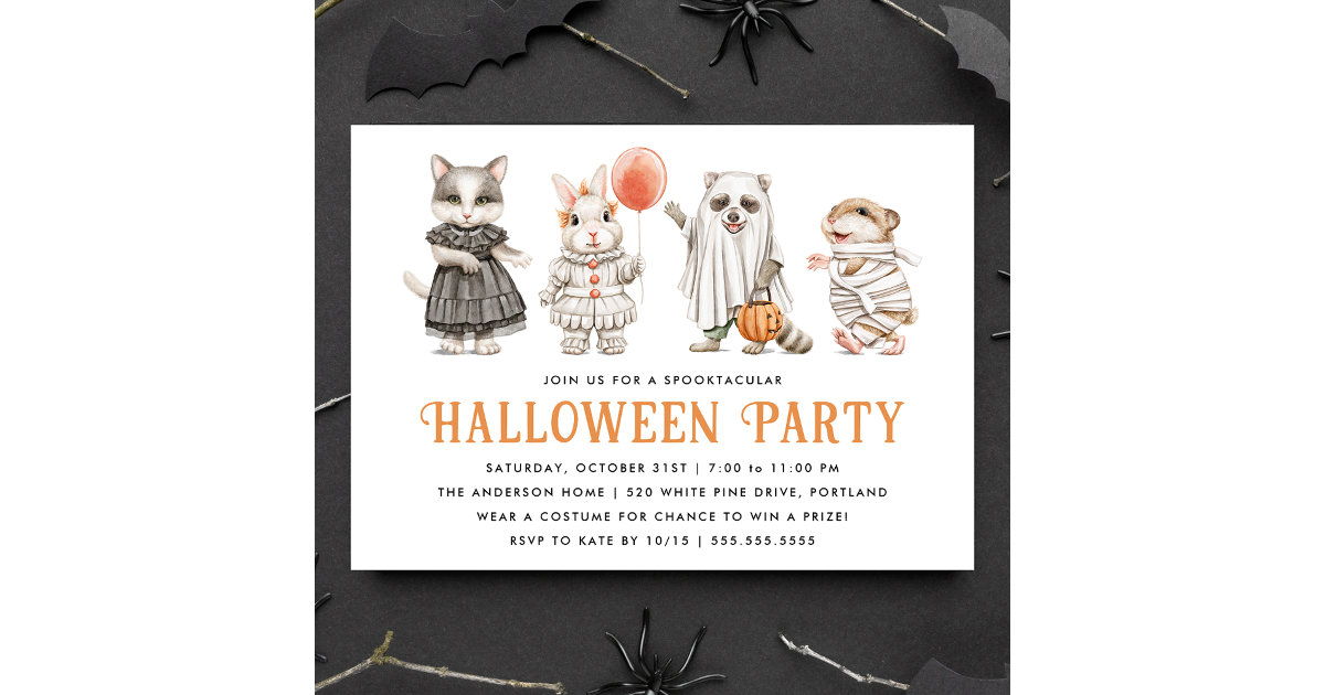 Cute Animals Kids Halloween Costume Party Invitation | Zazzle