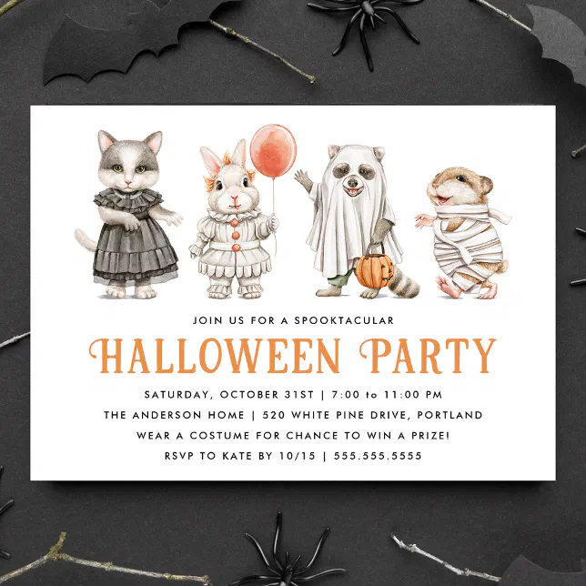 Cute Animals Kids Halloween Costume Party Invitation | Zazzle