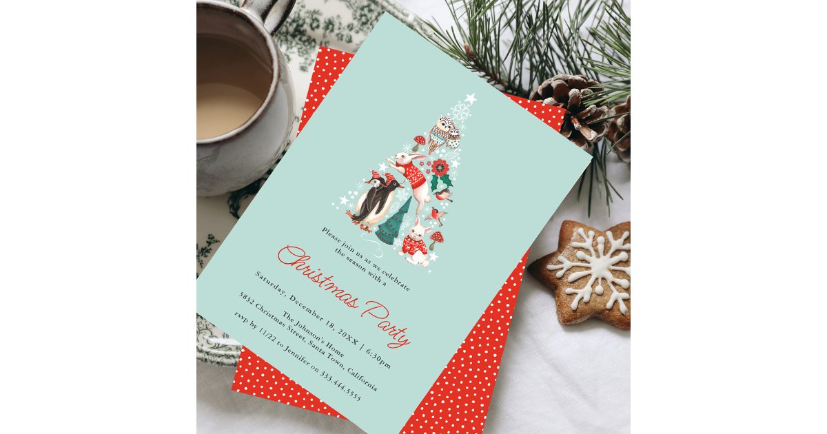 Cute Animals Winter Woodland Christmas Party Invitation | Zazzle