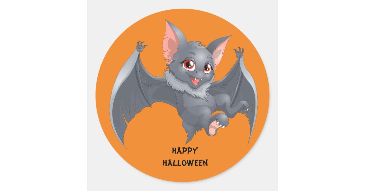 Cute animated Bat Classic Round Sticker | Zazzle