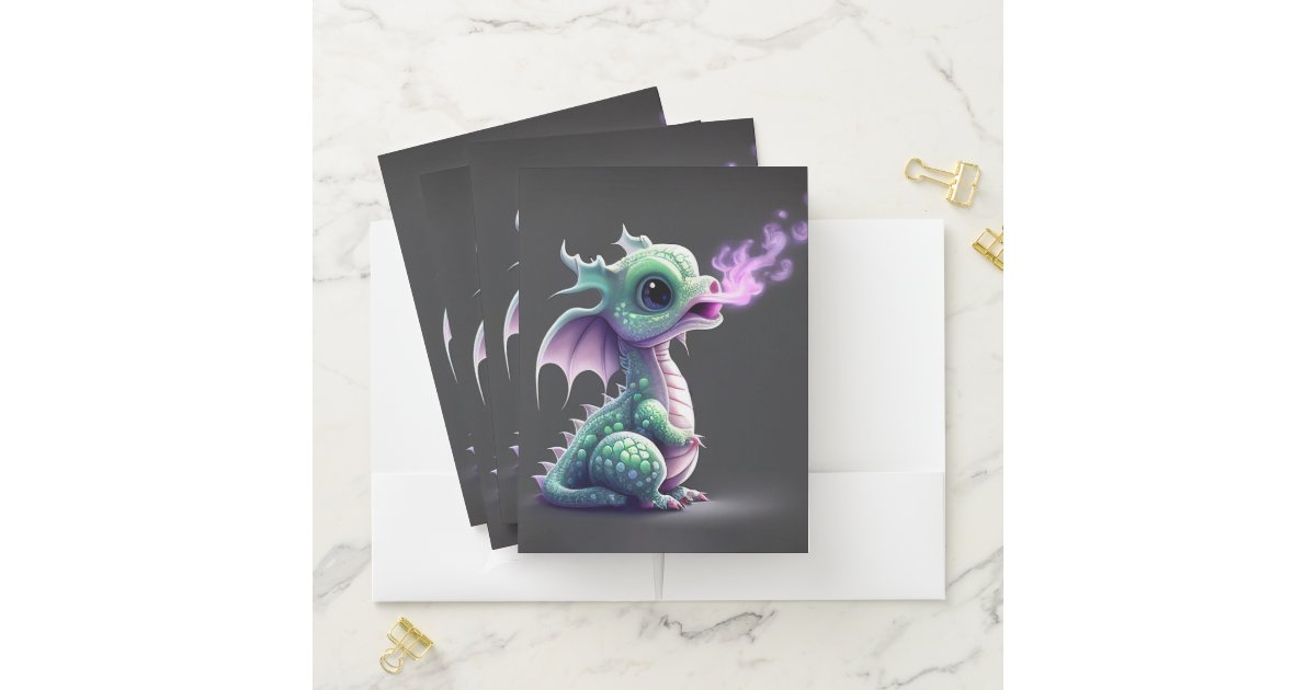 Cute Animated Fire Breathing Baby Dragon Pocket Folder | Zazzle
