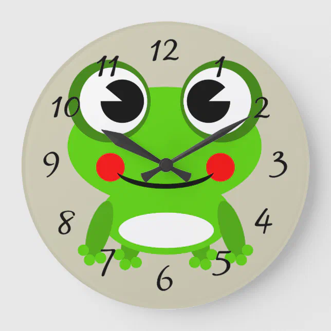 Cute animated frog large clock | Zazzle