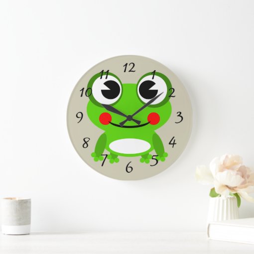 Cute animated frog large clock | Zazzle