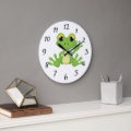 Cute animated frog large clock | Zazzle