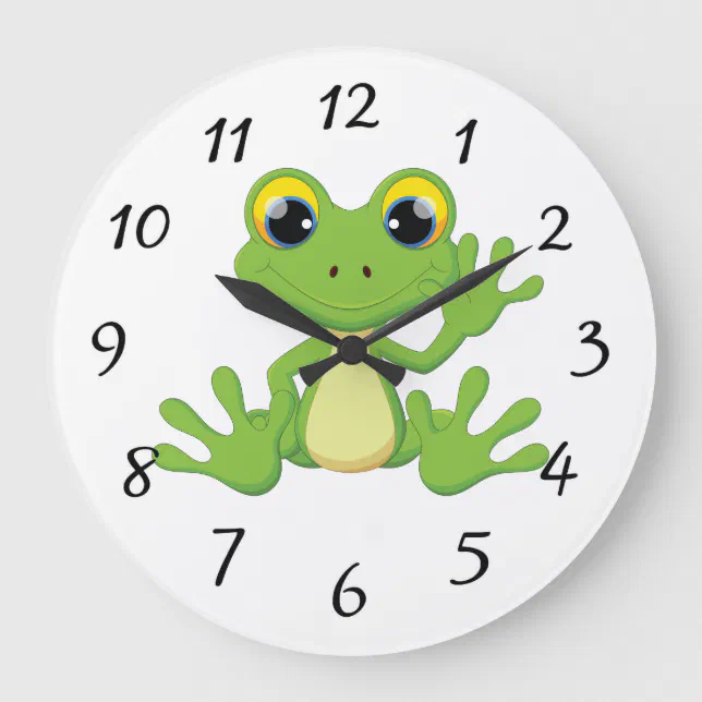 Cute animated frog large clock | Zazzle