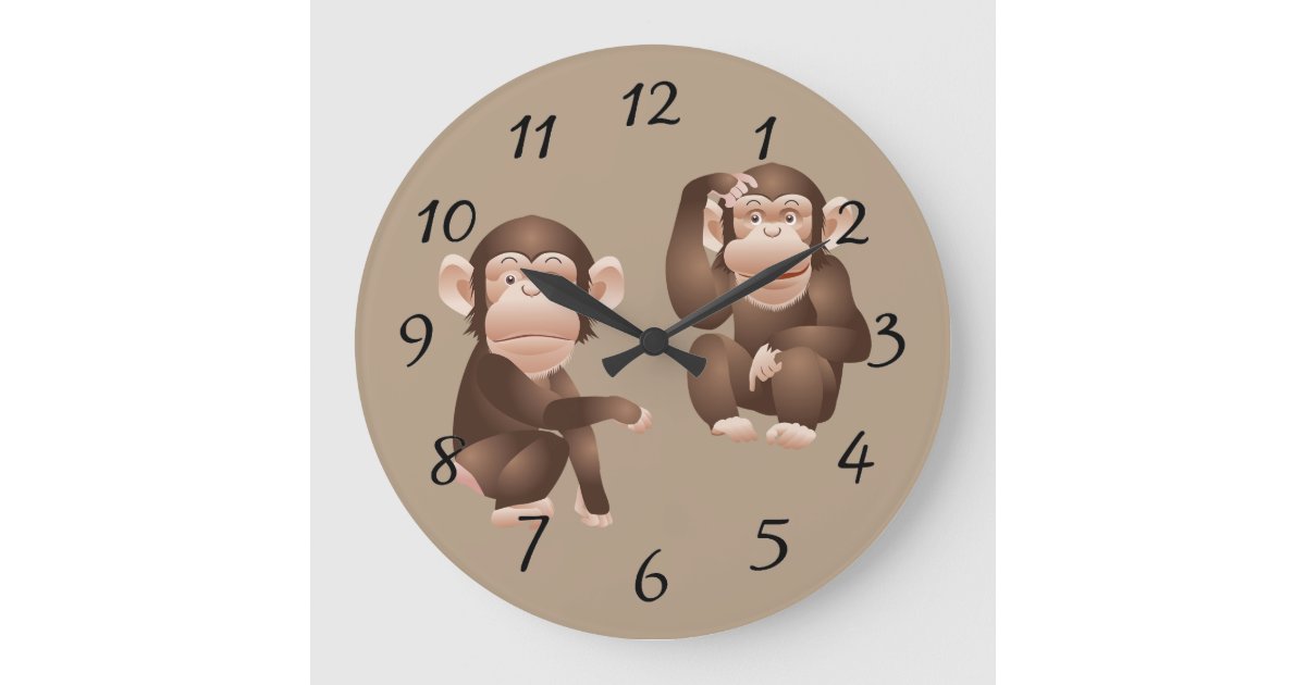 Cute animated Monkeys Large Clock | Zazzle