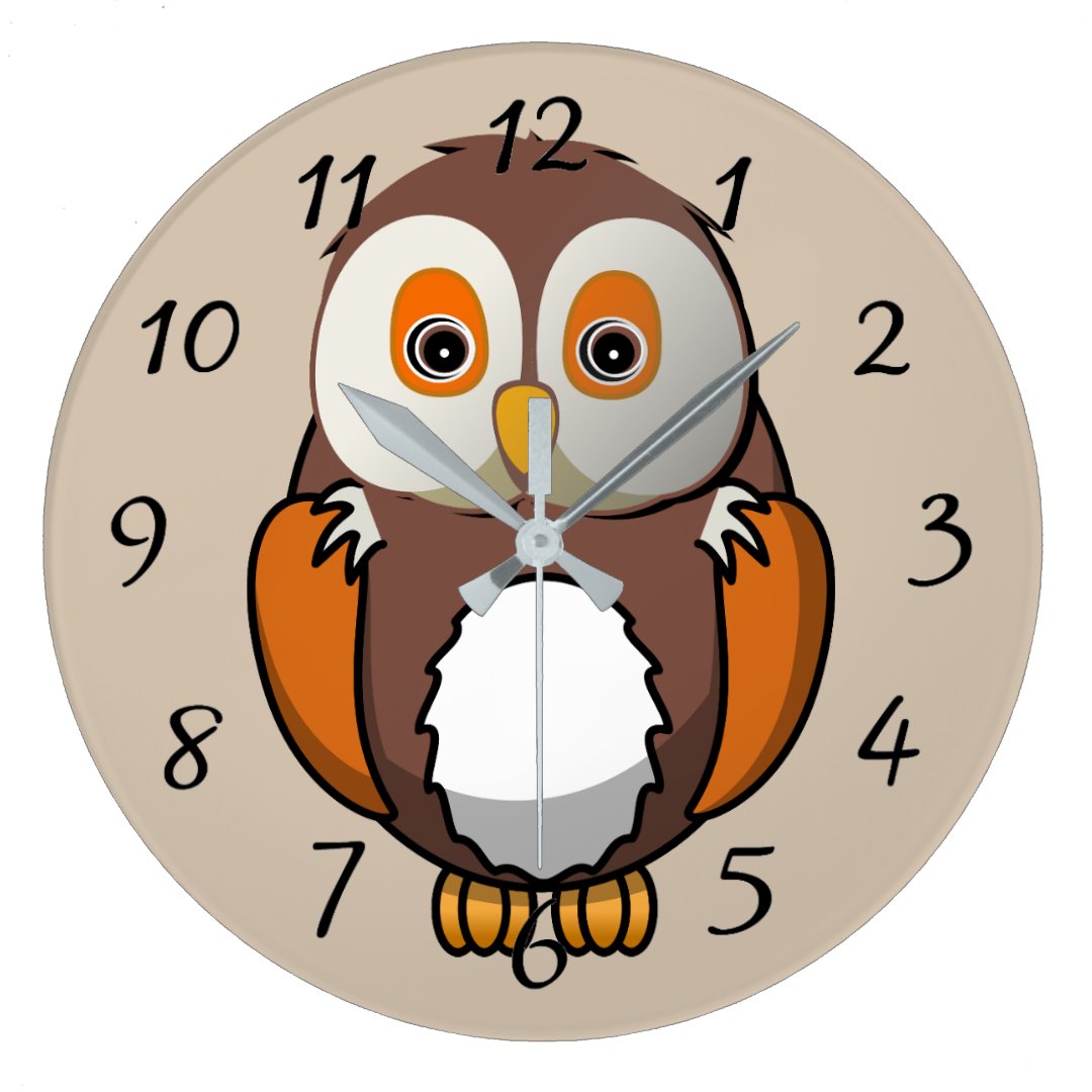 Cute animated Owl Large Clock | Zazzle