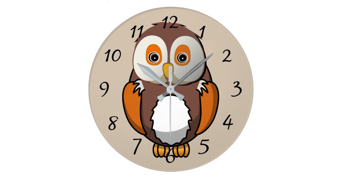 Cute animated Owl Large Clock | Zazzle