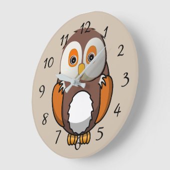 Cute animated Owl Large Clock | Zazzle