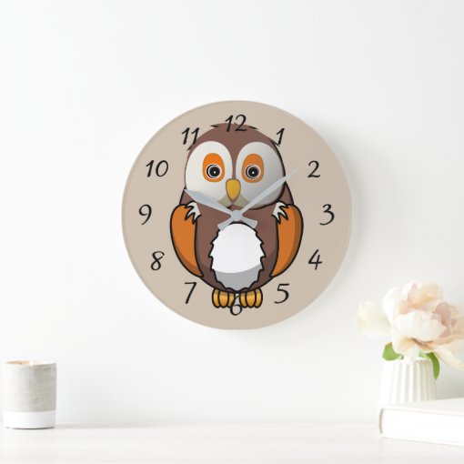 Cute animated Owl Large Clock | Zazzle