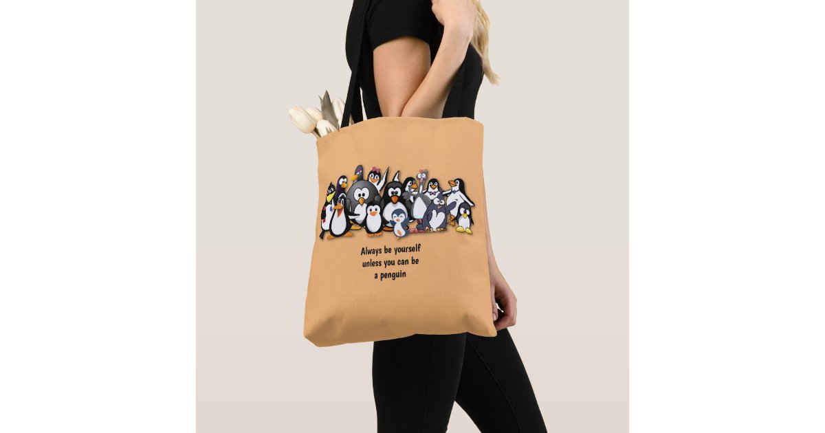 Cute animated penguins tote bag | Zazzle