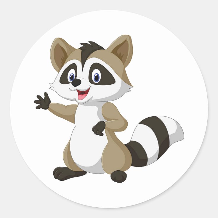 Cute animated raccoon classic round sticker | Zazzle