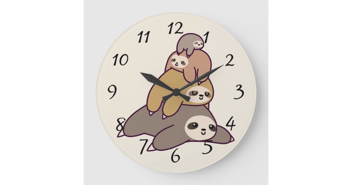 Cute animated Sloths Large Clock | Zazzle