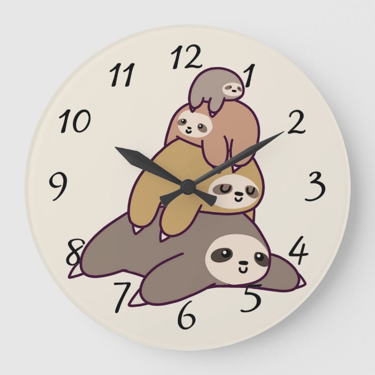 Cute animated Sloths Large Clock | Zazzle