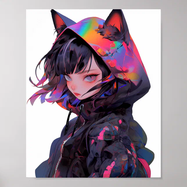 Cute Anime Catgirl Poster | Zazzle