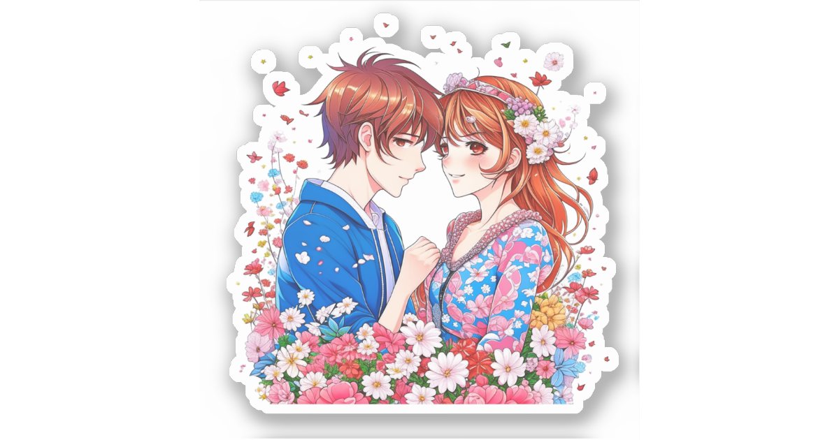 Cute Anime Couple Cuddling Sticker | Zazzle