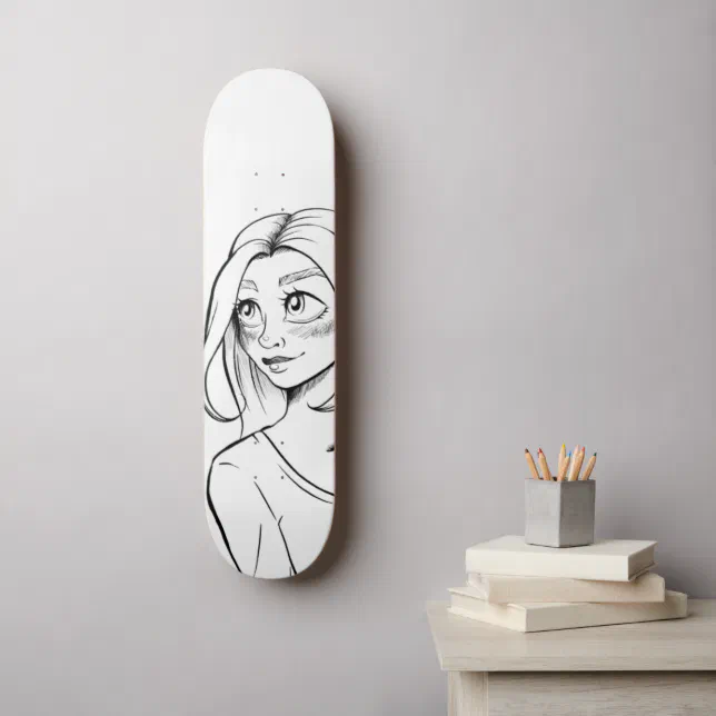 Cute Anime Girl Black White Illustration Skateboard | Zazzle