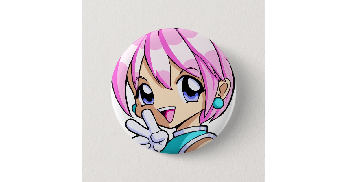 Cute Anime Girl Button | Zazzle