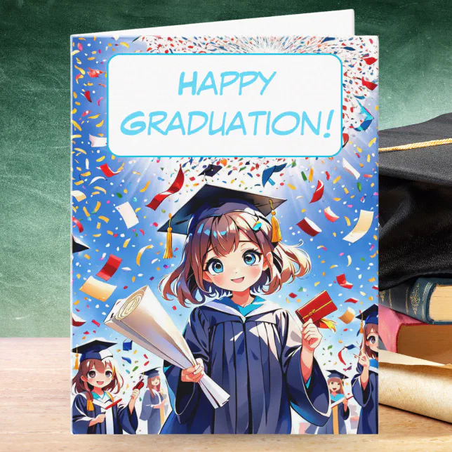 Cute Anime Girl Happy Graduation Card | Zazzle