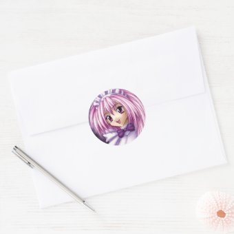 Cute Anime Girl Maid Classic Round Sticker | Zazzle