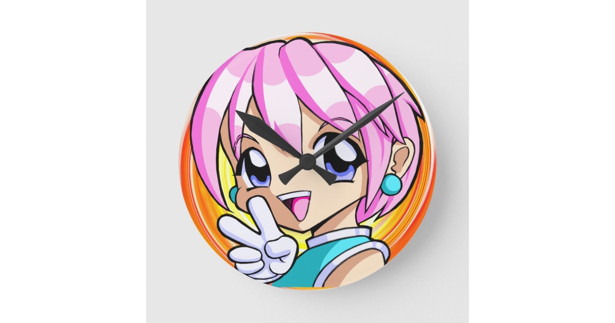 Cute Anime Girl Round Clock | Zazzle
