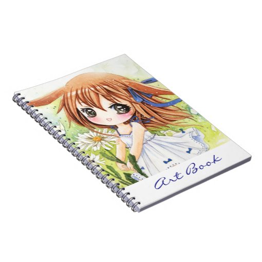 Cute anime girl with daisy - Notebook | Zazzle