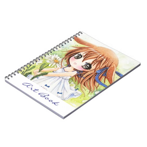 Cute anime girl with daisy - Notebook | Zazzle