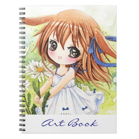 Cute anime girl with daisy - Notebook | Zazzle.com
