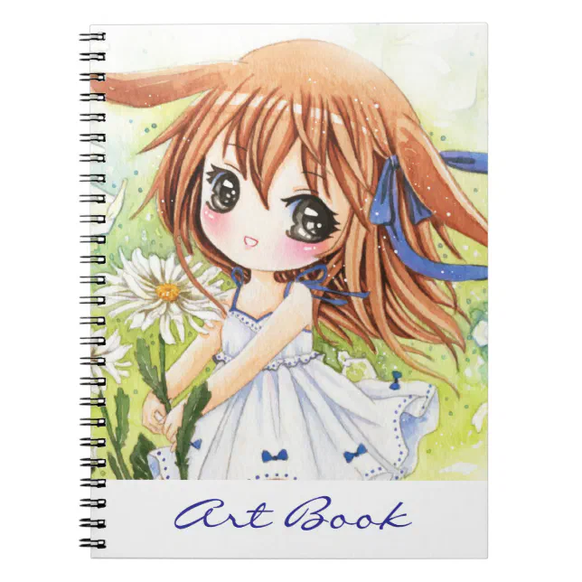 Cute anime girl with daisy - Notebook | Zazzle