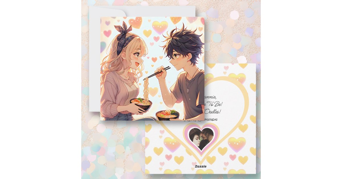 Cute Anime Ramen Noodles Pun Valentine's Day Photo Holiday Card | Zazzle