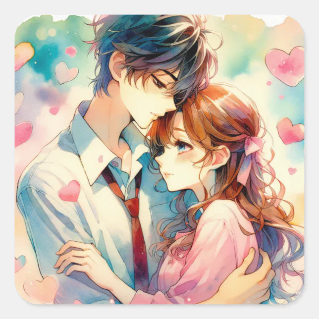 Cute Anime Themed Valentine's Day Square Sticker | Zazzle