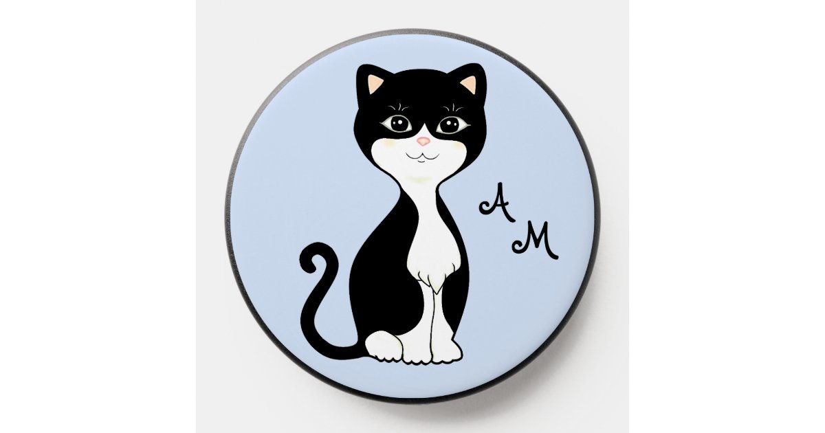 Cute Anime Tuxedo Cat and Monogram PopSocket | Zazzle