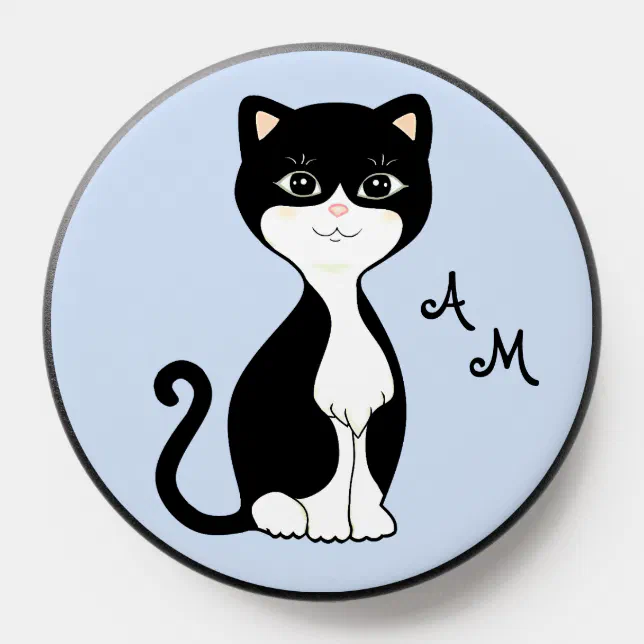 Cute Anime Tuxedo Cat and Monogram PopSocket | Zazzle