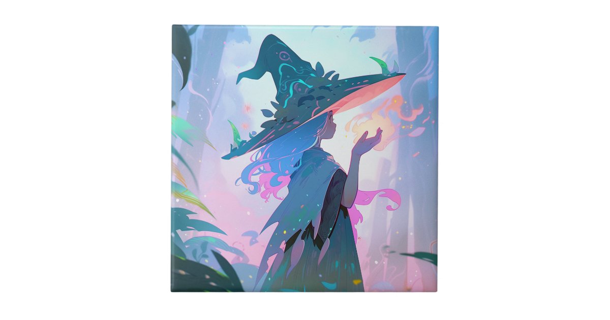 Cute Anime Witch Girl Fantasy Art Ceramic Tile | Zazzle
