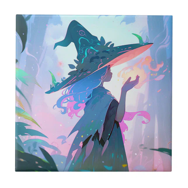 Cute Anime Witch Girl Fantasy Art Ceramic Tile | Zazzle