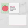Cute Apple Green Chevron Teacher Business Card | Zazzle